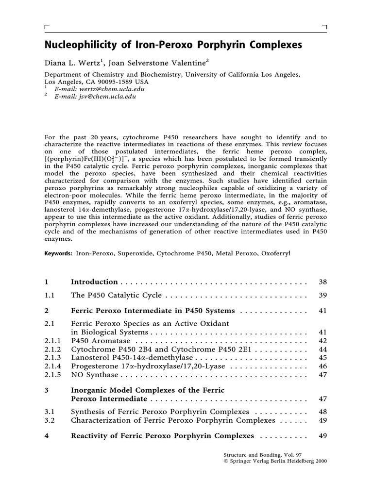 Nucleophilicity of Iron-Peroxo Porphyrin Complexes | PDF | Active Site ...