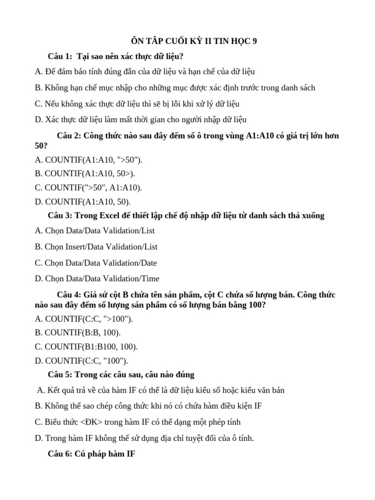 Ôn Tâp Tin 9 HK 2 | PDF