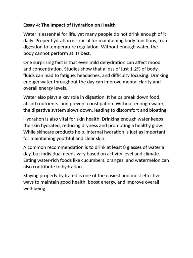 Hydration's Essential Role in Health | PDF