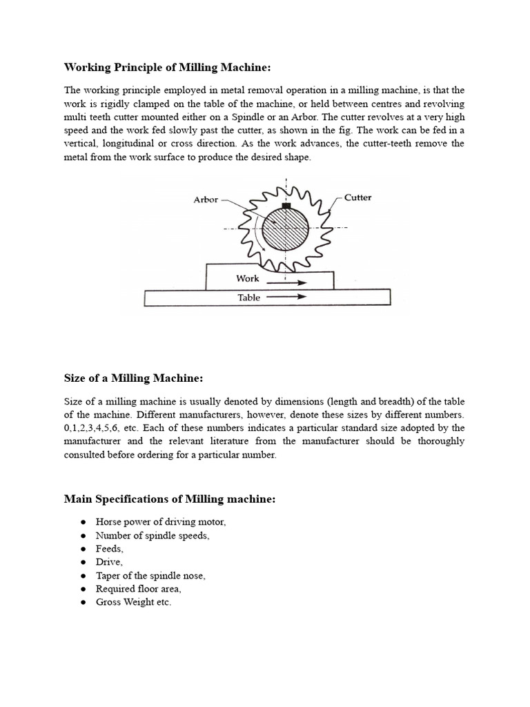 Milling Machine Working Principles & Specs | PDF