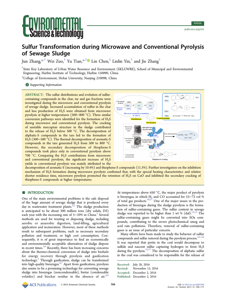 Sulfur Transformation During Microwave and Conventional Pyrolysis | PDF ...