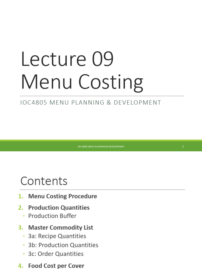 L09 Menu Costing | PDF | Menu | Salad