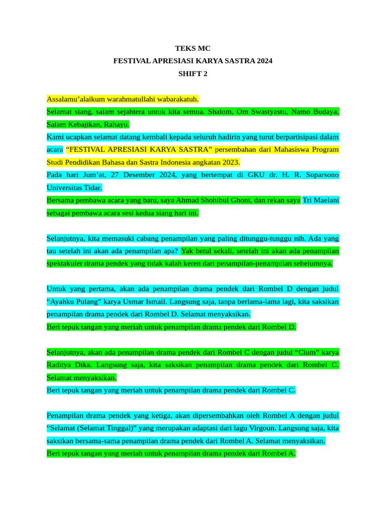 Teks MC AKS (Shift 2) | PDF