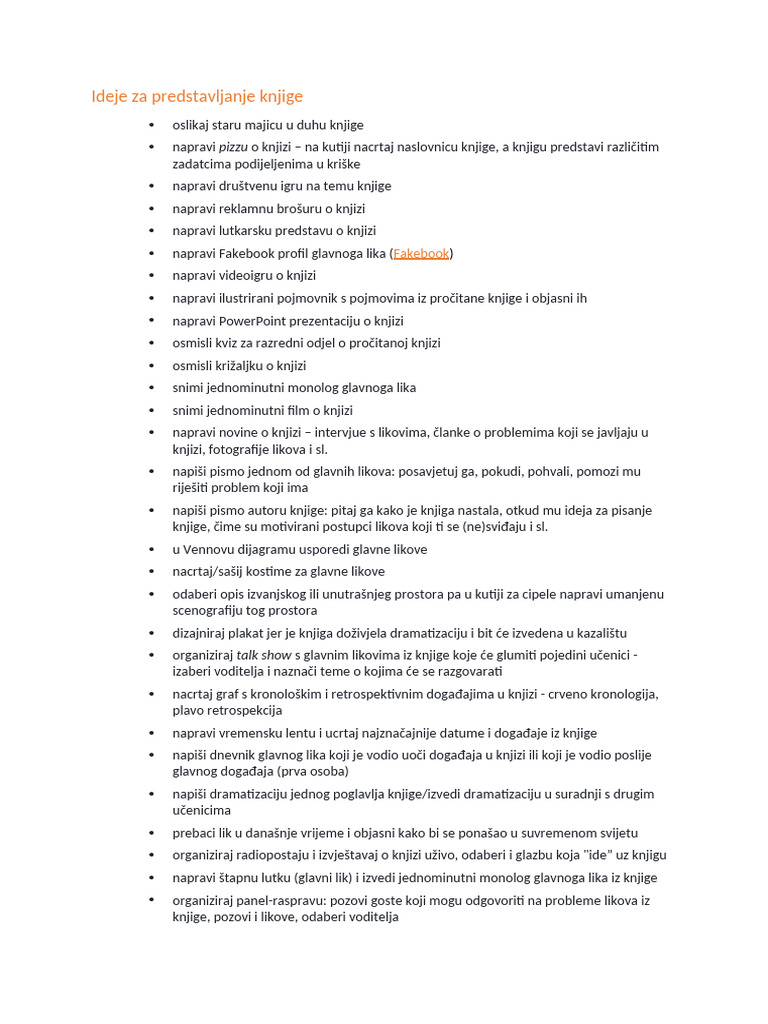 Ideje Za Predstavljanje Lektire (Iz Metodičkog Priručnika) | PDF