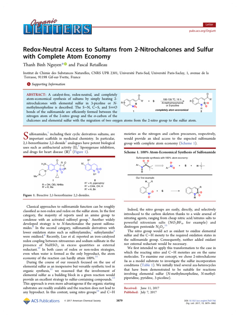 Redox-Neutral Access To Sultams From 2 Nitrochalcones and Sulfur | PDF ...
