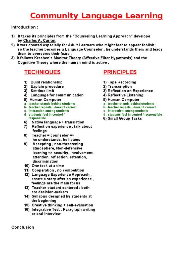 Community Language Learning | PDF | English Language | Language Acquisition