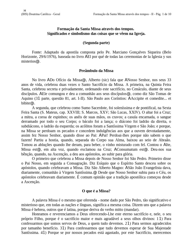 Formação da Santa Missa: História e Significado | PDF | Eucaristia | Jesus