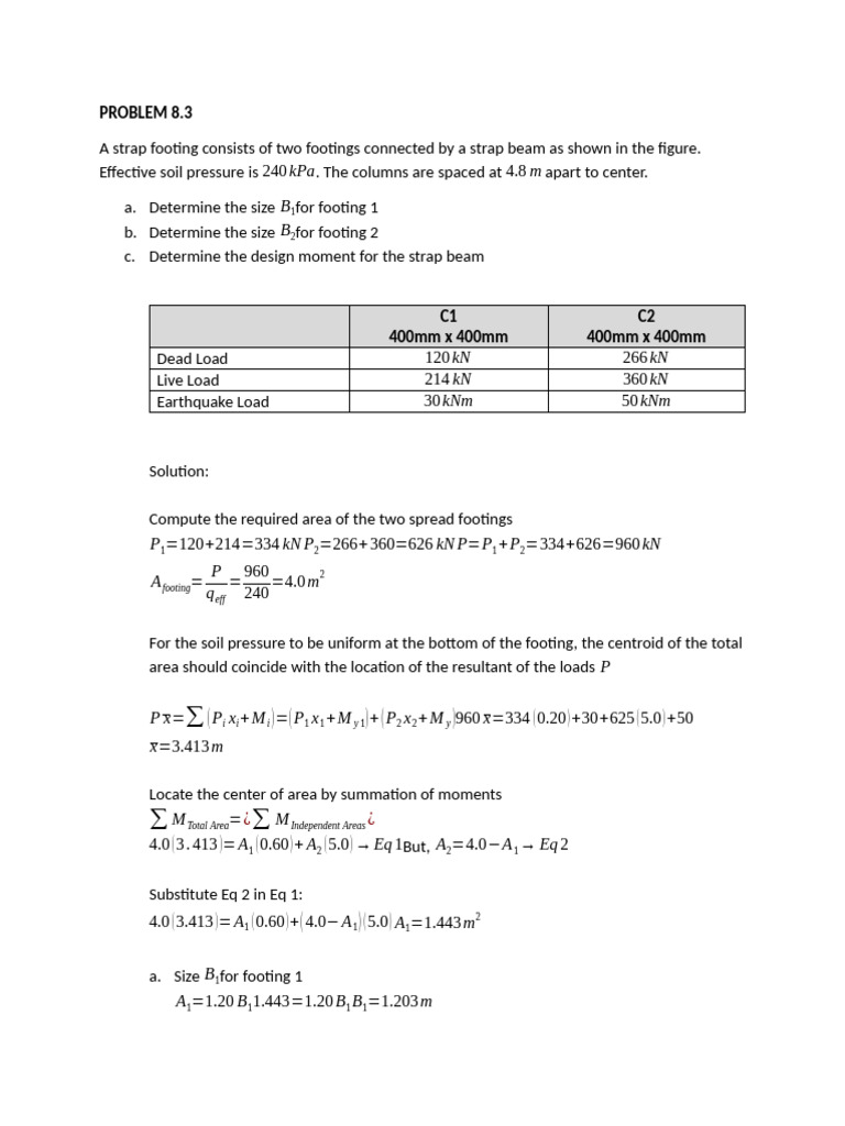 Strap Footing Problem-8.3 | PDF | Civil Engineering | Structural ...