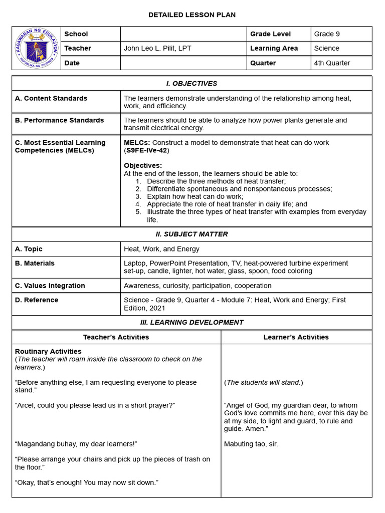Grade 9 Science Lesson on Heat Transfer | PDF | Heat | Heat Transfer