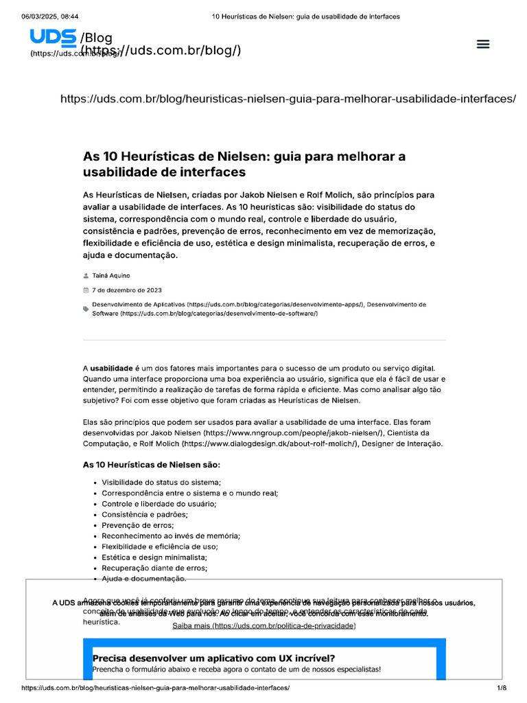 (Texto 2025) S 10 Heurísticas de Nielsen Usabilidade de Interfaces | PDF