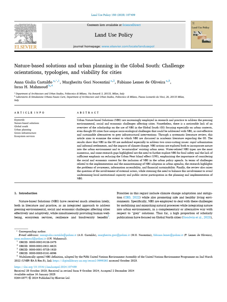 Nature-based solutions and urban planning in the Global South Challenge ...