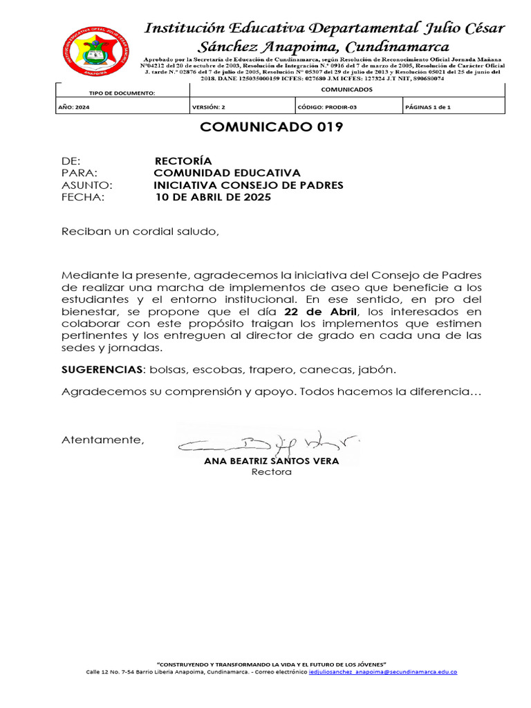 Formato 03 Comunicados 19 Marcha de Aseo | PDF