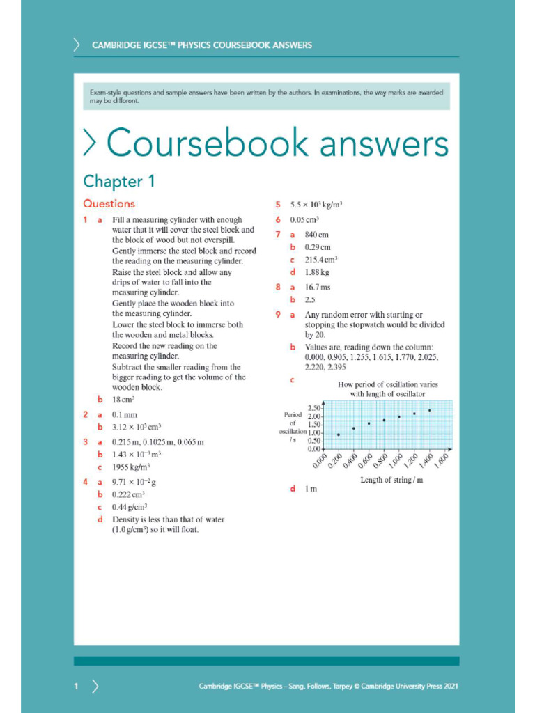 Physics Coursebook Answers | PDF