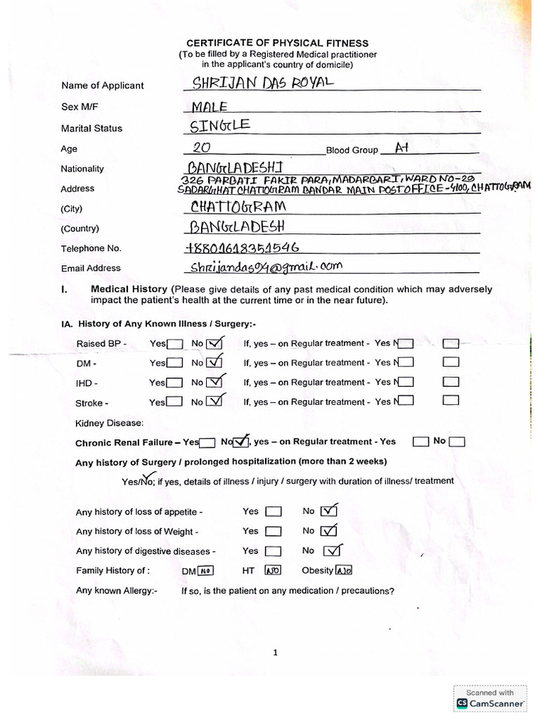 Physical Fitness Form | PDF