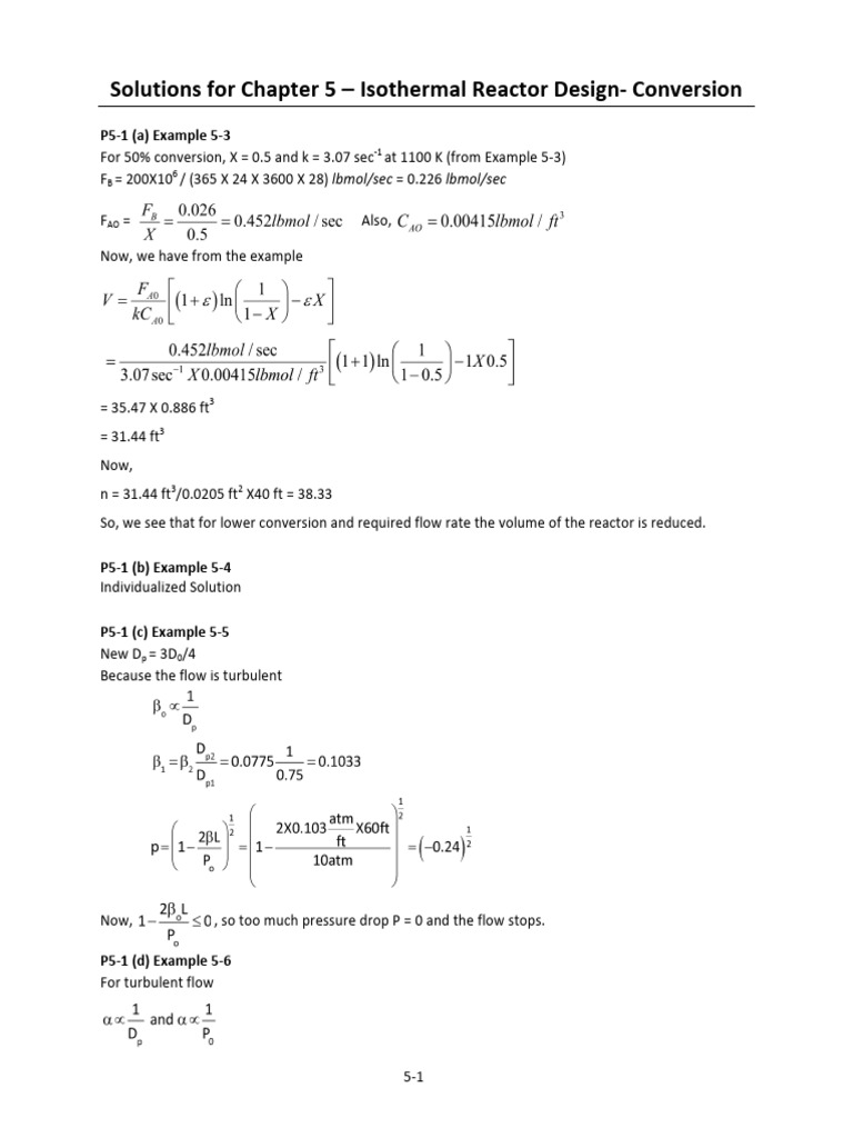 반응공학 솔루션 Ch.5 | PDF | Chemical Reactor | Stoichiometry