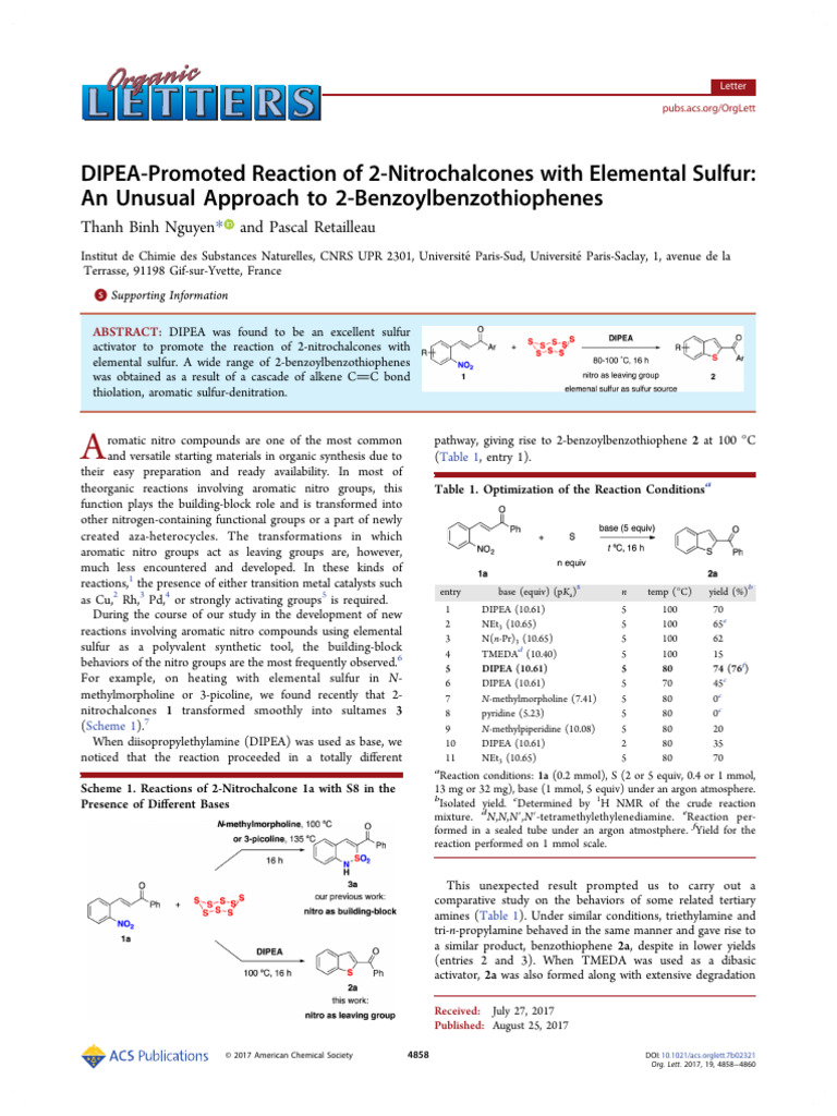 DIPEA-Promoted Reaction of 2‑Nitrochalcones with Elemental Sulfur | PDF ...