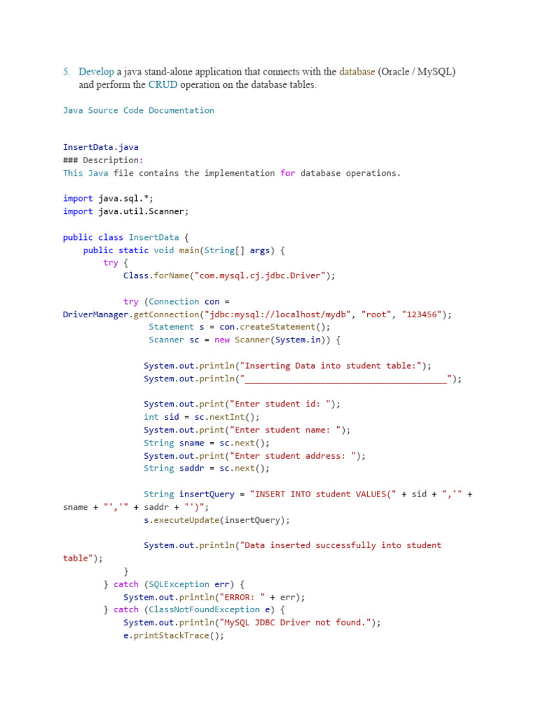 Develop A Java Stand-Alone Application That Connects With The Database (Oracle MySQL) and ...
