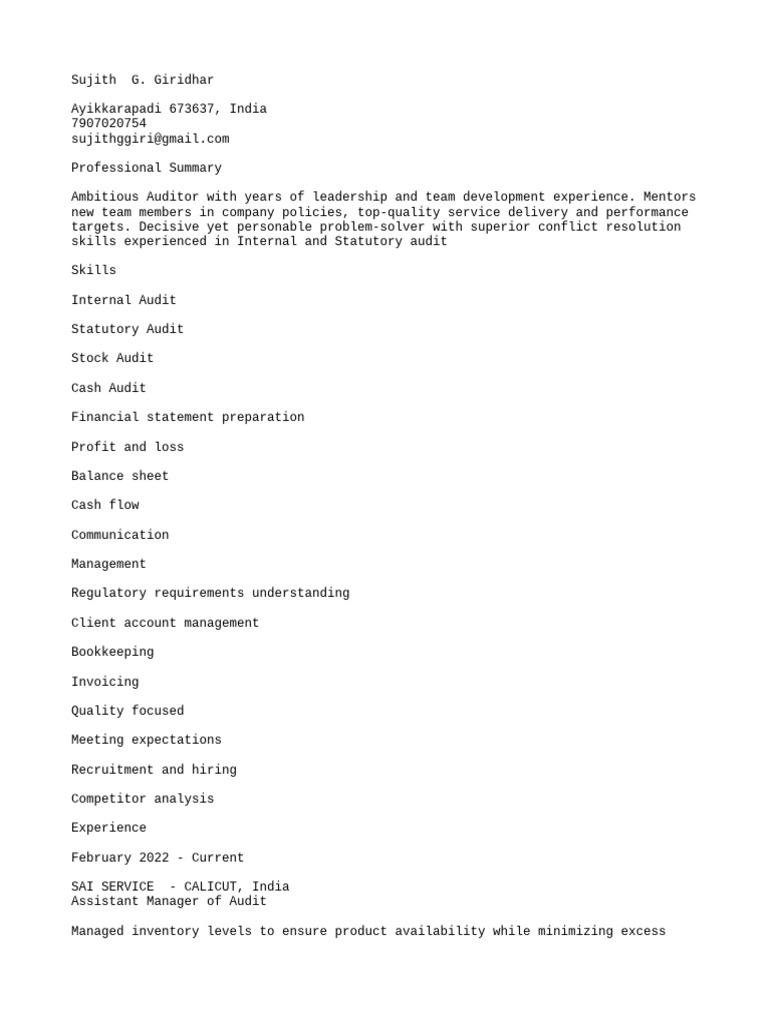 Sujith G Giridhar Resume1 | PDF