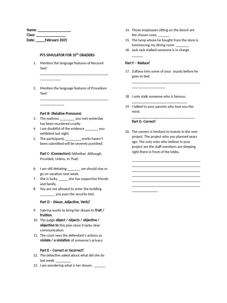 10th Grade Language Features Practice | PDF | Morphology | Language ...