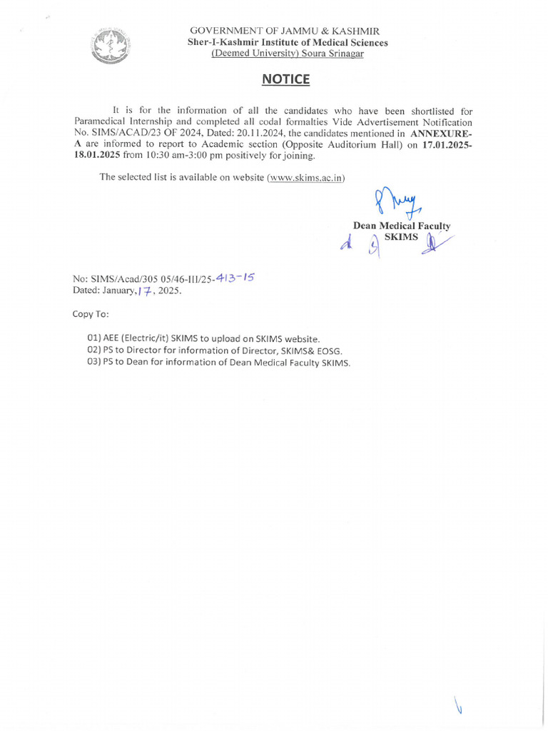 Notice Paramedical 17012025 | PDF