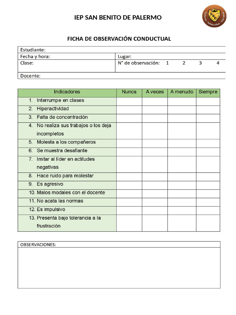 Ficha de Observacion de Conducta | PDF