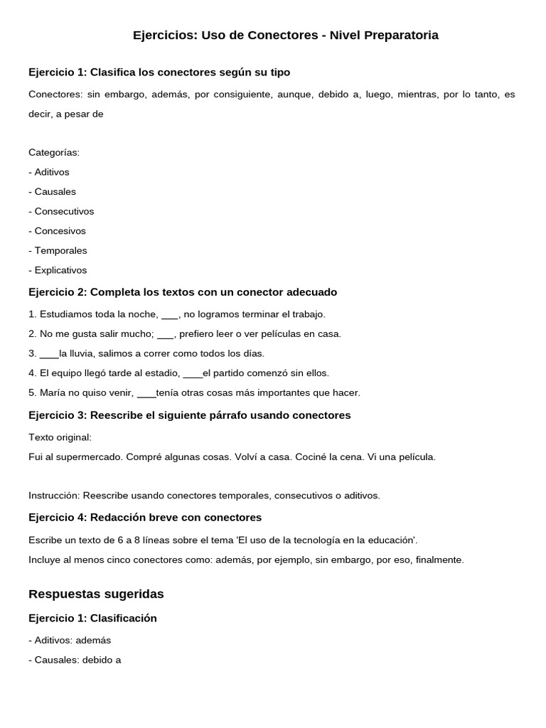 Ejercicios_Conectores_Preparatoria | PDF