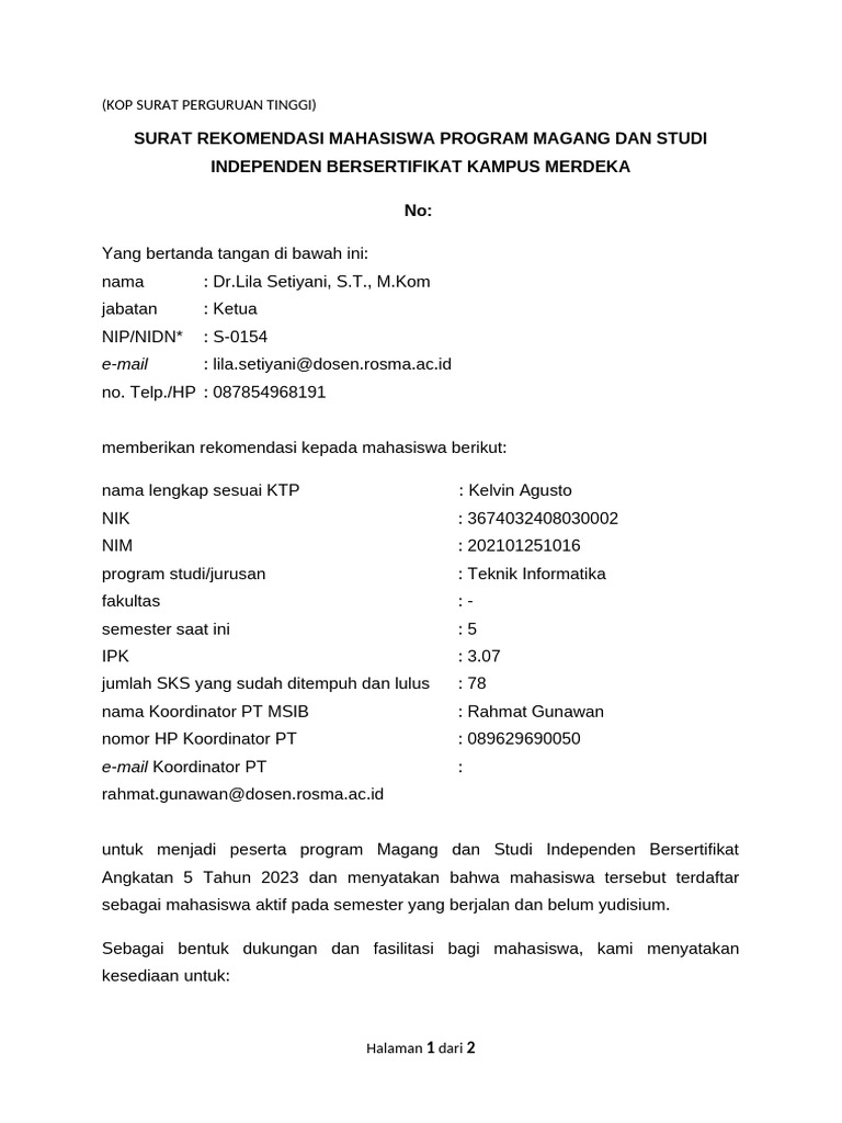 546868873-Surat Rekomendasi PT Untuk Mahasiswa Program MSIB Angkatan 5 ...