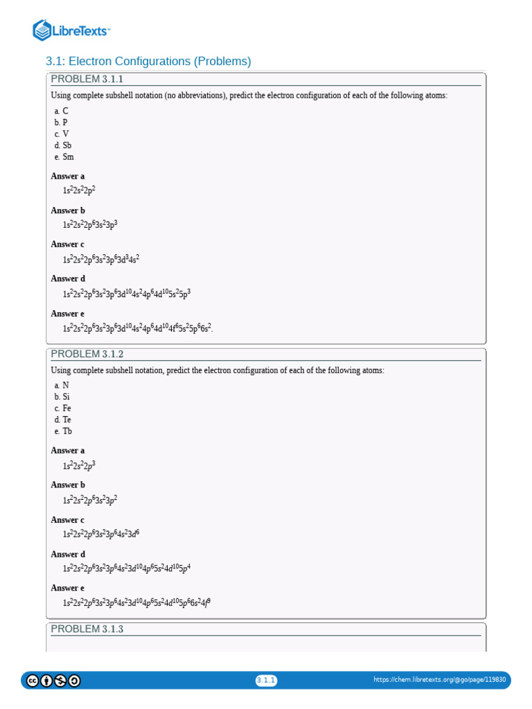 Electron Configurations and Problems | PDF | Ion | Electron Configuration