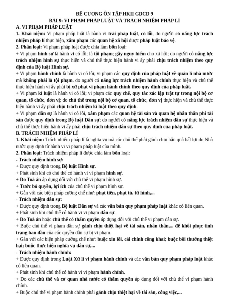 ĐỀ CƯƠNG ÔN TẬP HKII GDCD 9 | PDF