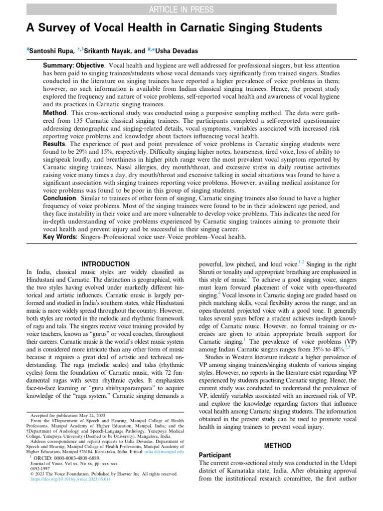 Vocal Health in Carnatic Singing Students | PDF | Singing | Human Voice