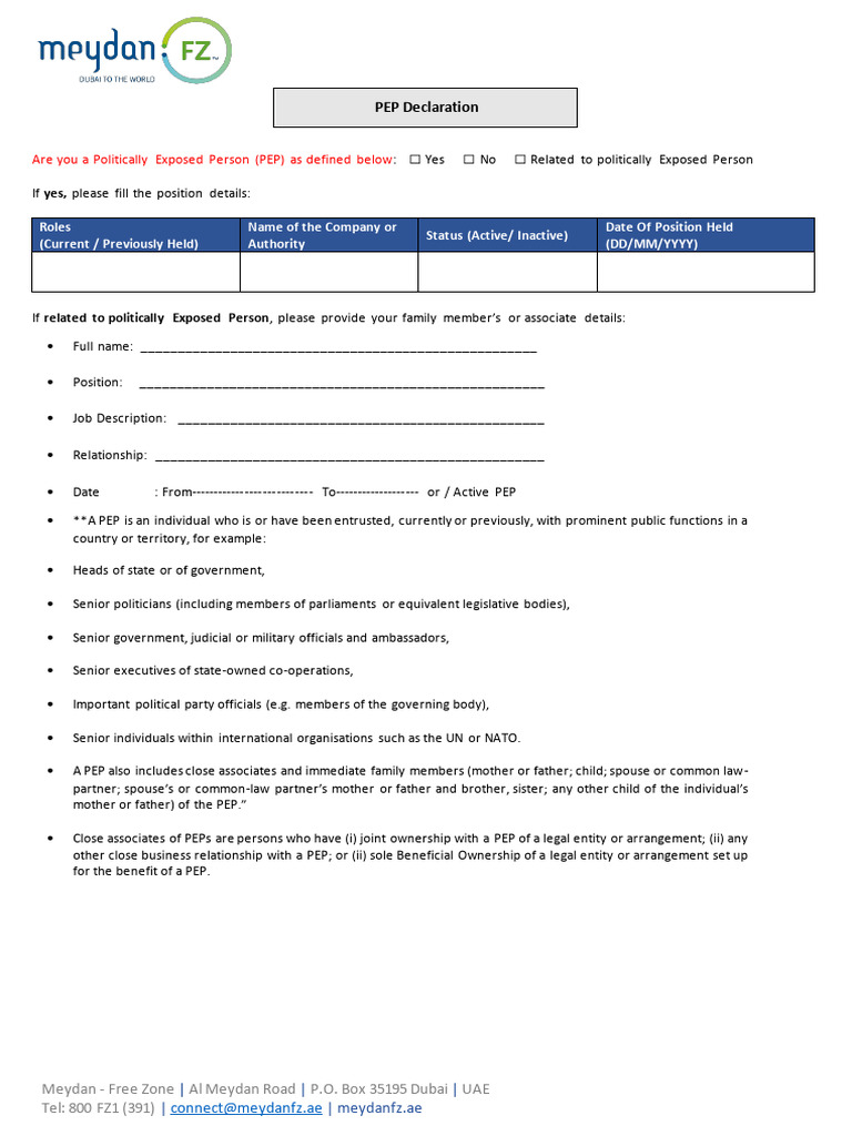 PEP declaration form (2) | PDF | Justice | Crime & Violence