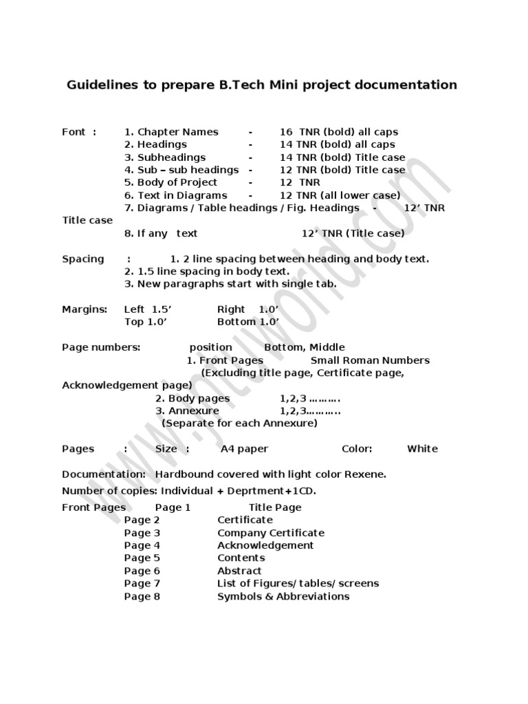 Guidelines To Prepare B.Tech Mini Project Documentation | PDF ...