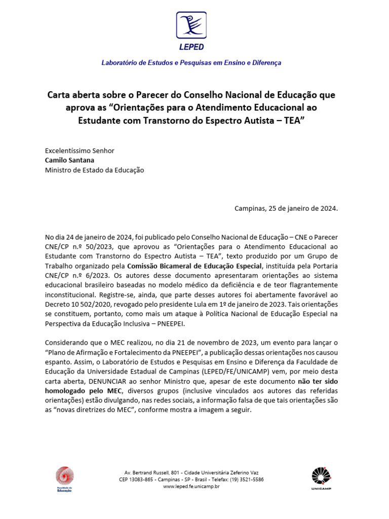 Carta Leped Mec - Parecer Inconstitucional Cne | PDF | Educação ...