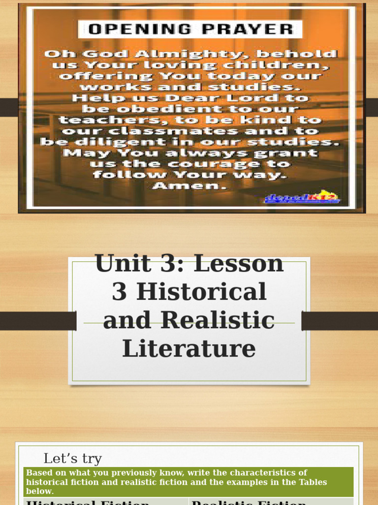 Unit-3, Lesson 3 Historical & Realistic Lit | PDF