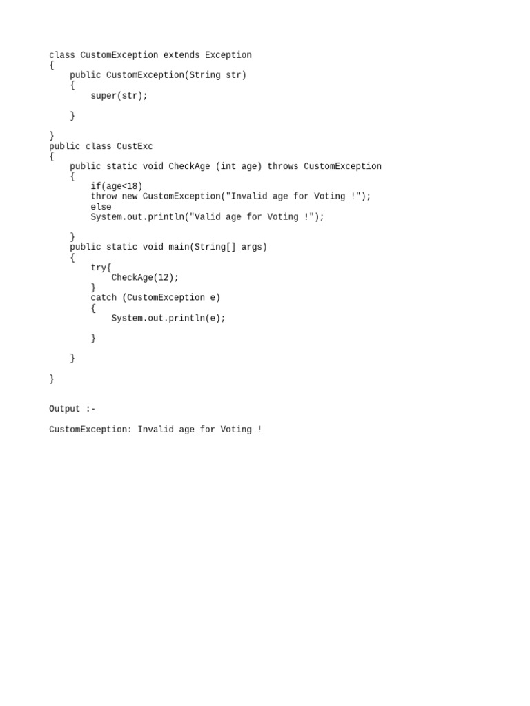 CustomException Java Code | PDF