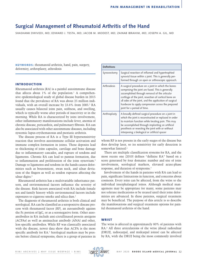 Surgical Management of Rheumatoid Arthritis | PDF | Rheumatoid ...