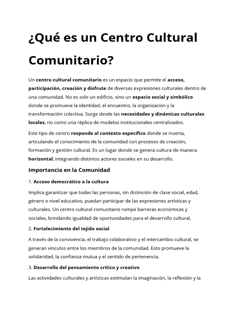 Centro Cultural Comunitario: Definición y Función | PDF ...