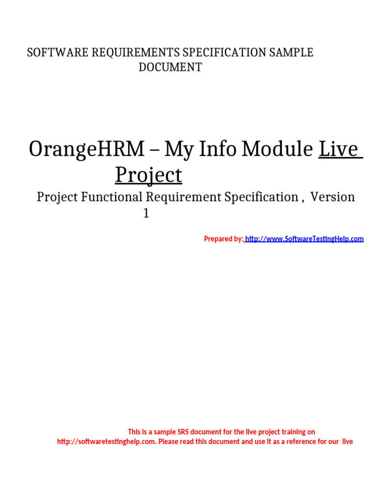 OrangeHRM My Info Module SRS Guide | PDF | World Wide Web | Internet & Web