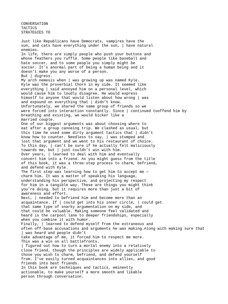 Conversation Tactics Strategies To Charm Befriend and Defend | PDF ...