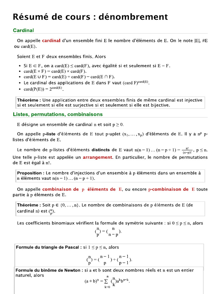 16_Probabilité_Dénombrement_cours_&_3_25_exercices_BIBMATH | PDF