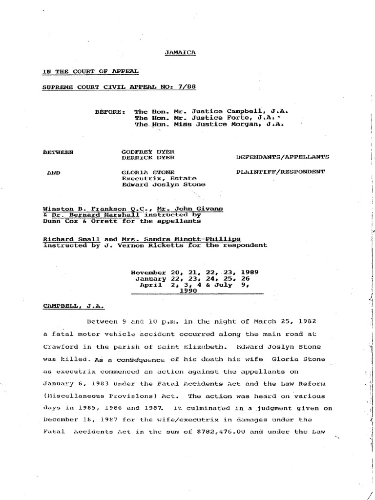 Dyer, Godfrey & Derrick Dyer V Gloria Stone | PDF