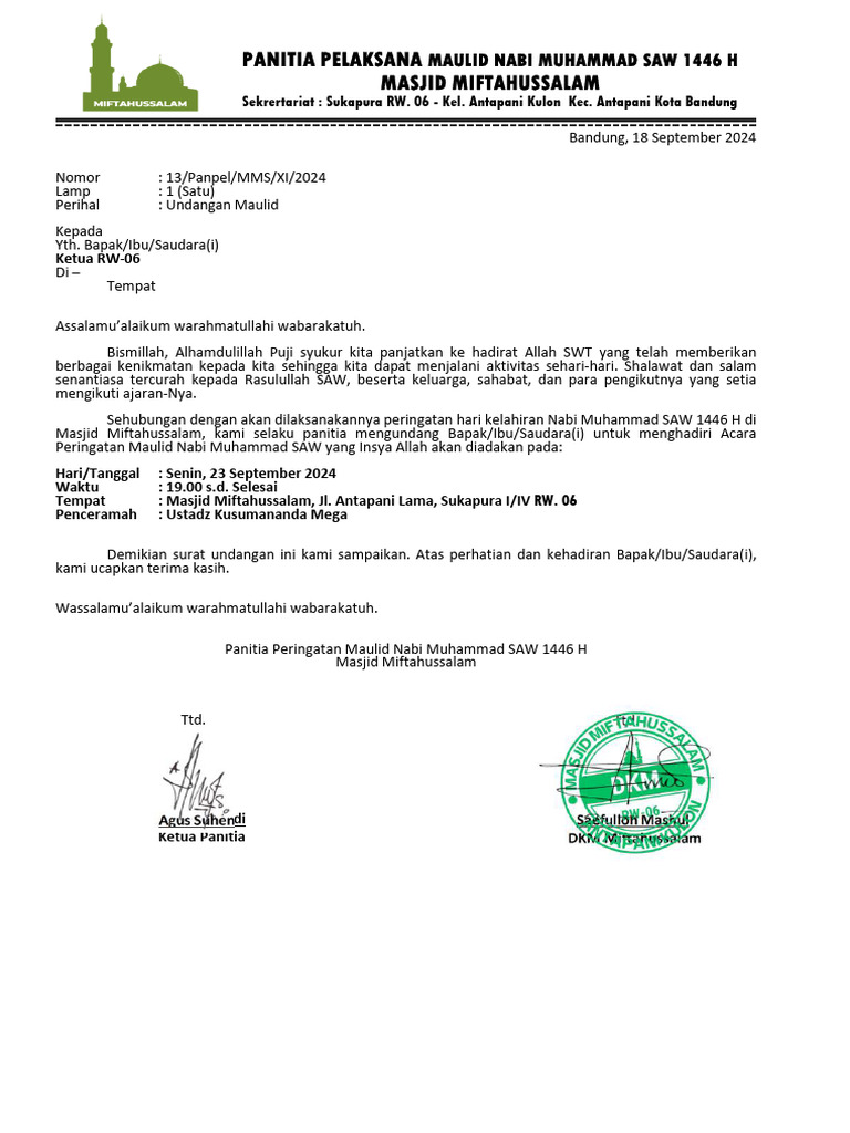 Surat Undangan Maulid Nabi | PDF