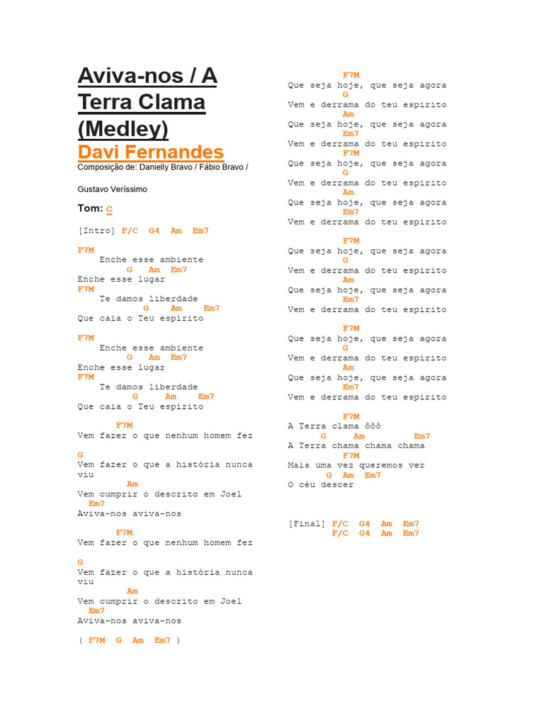 Letra da Música "Aviva-nos" - Davi Fernandes | PDF | Sobrenatural ...