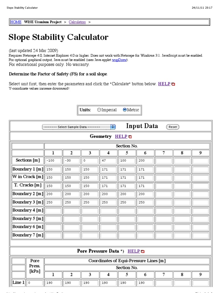 Slope Stability Analysis Calculator | PDF | Nature | Teaching Mathematics