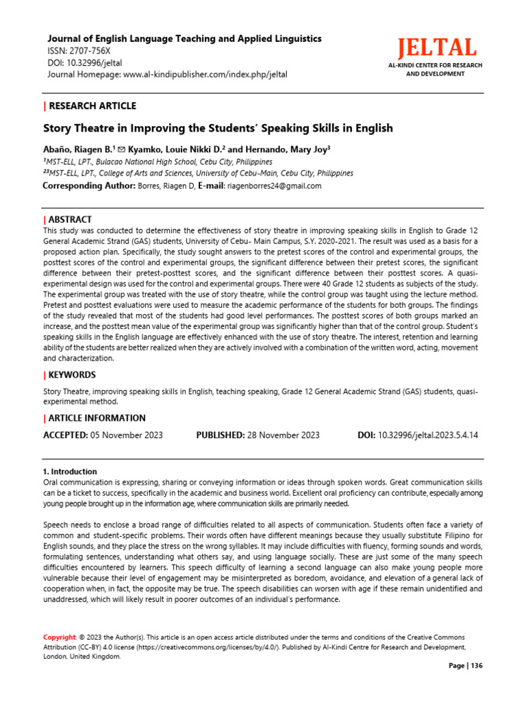 Story Theatre in Improving The Students Speaking | PDF | P Value | Learning