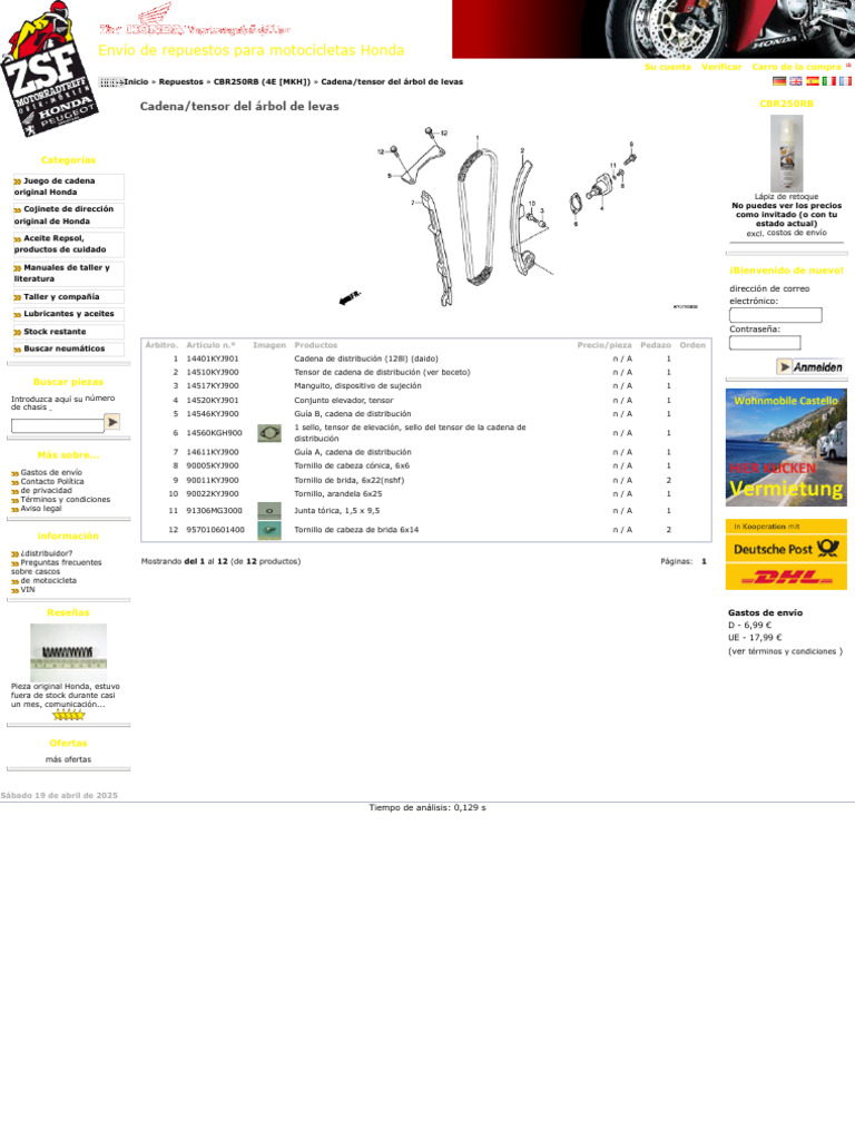 Repuestos para Honda Cbr-250-Rb - (4e (MKH) ) - E-4 Cadena - Tensor Del Árbol de Levas | PDF