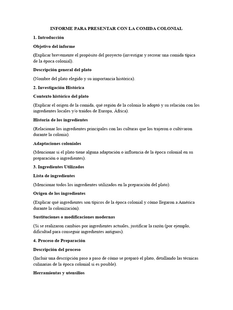 Comida Colonial: Historia y Receta | PDF | Alimentos