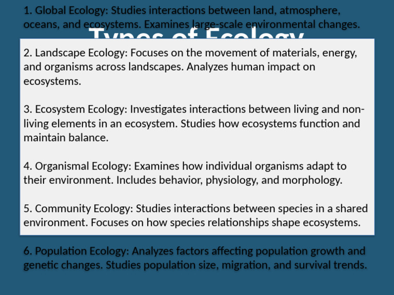 Overview of Ecology Types | PDF