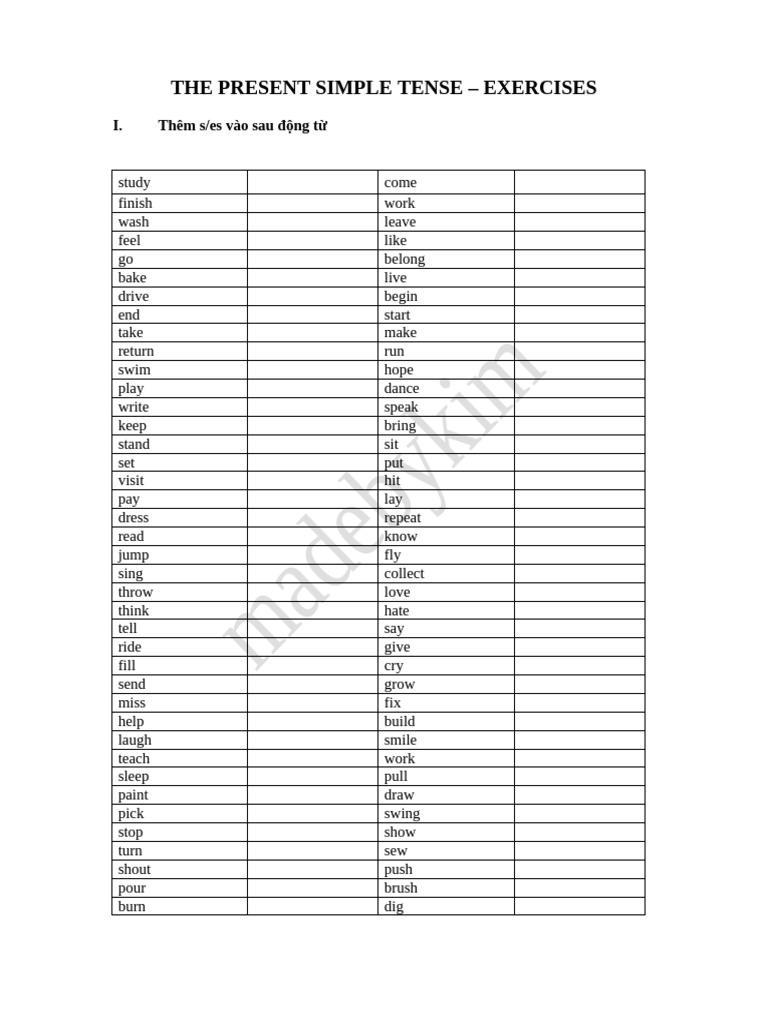 The Present Simple Tense - Exercises | PDF