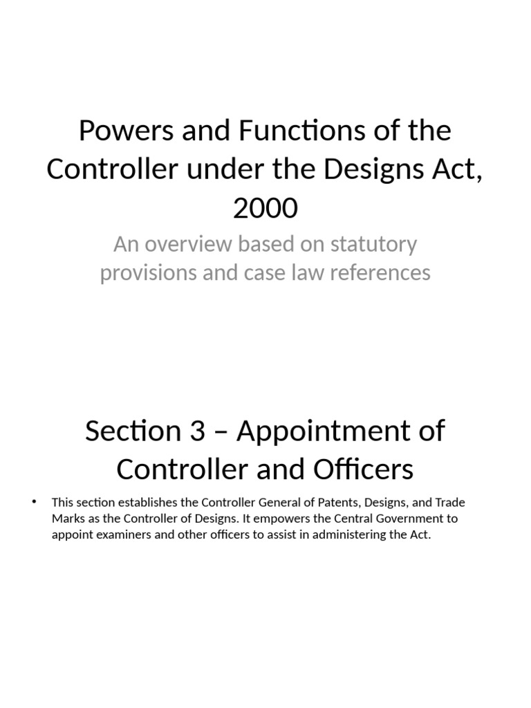 Powers of the Controller under Designs Act | PDF | Public Law | Common Law